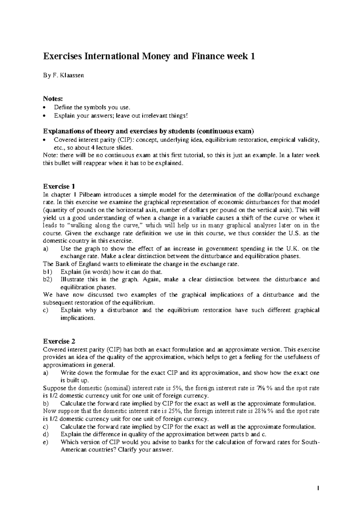 Exercises week 1 - Excercises week 1 - Exercises International Money ...