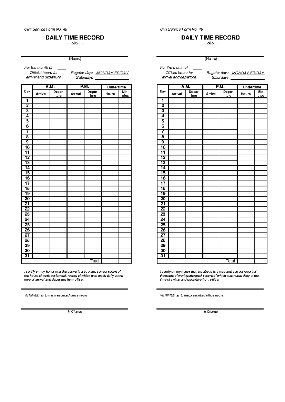 DTR - lecture notes in accountancy - Civil Service Form No. 48 DAILY ...