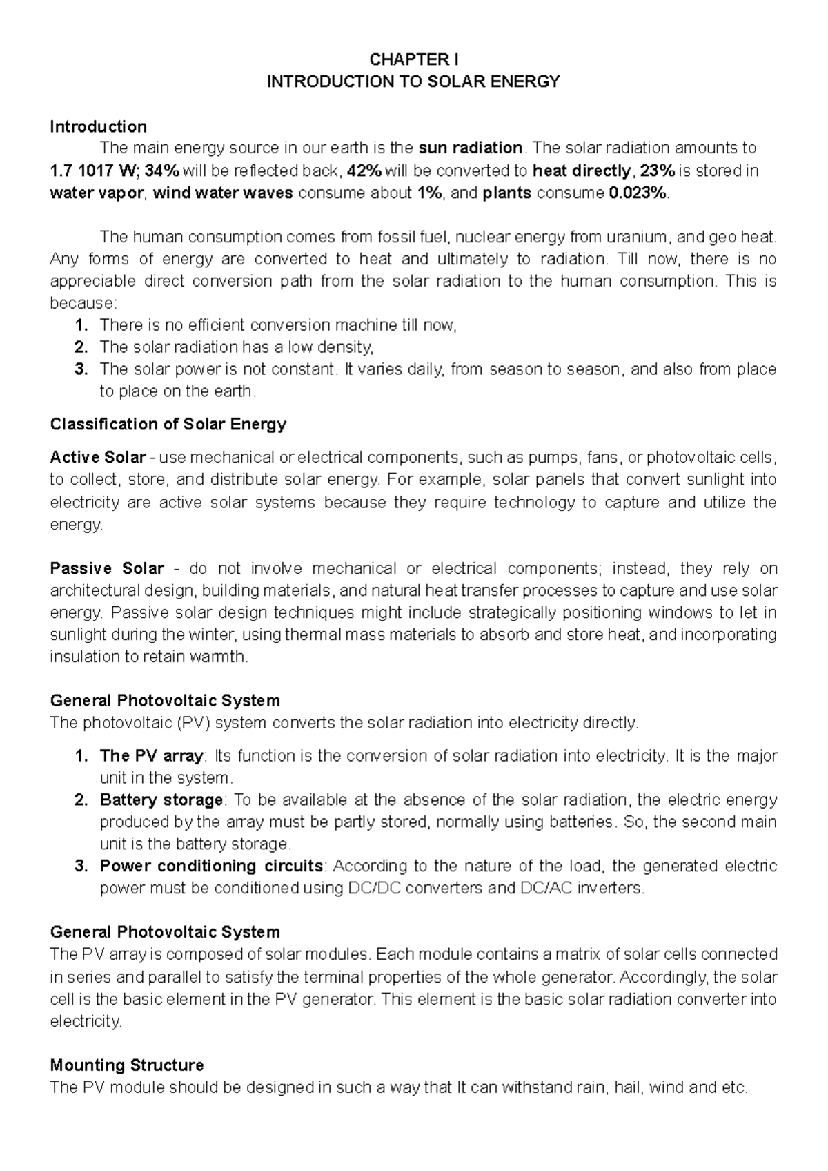 Reviewer-elective-2 - CHAPTER I INTRODUCTION TO SOLAR ENERGY ...