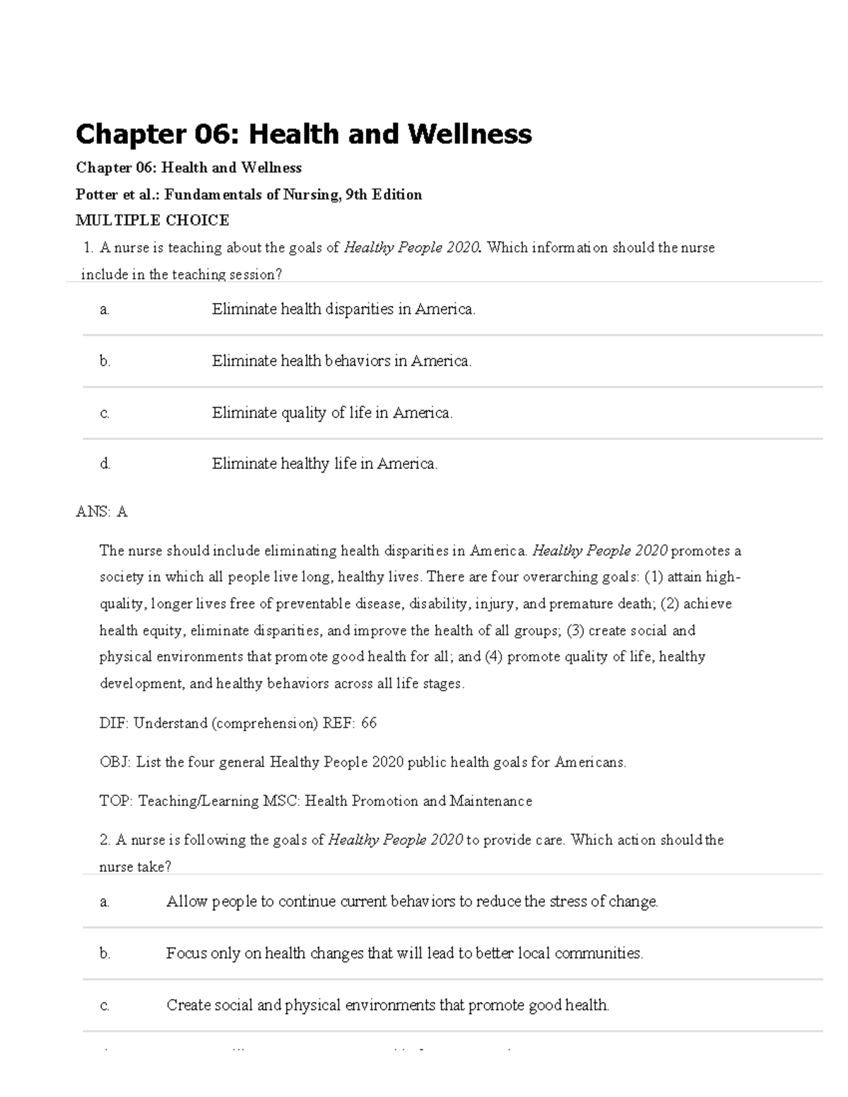 Chapter 06 Health and Wellness - Chapter 06: Health and Wellness ...
