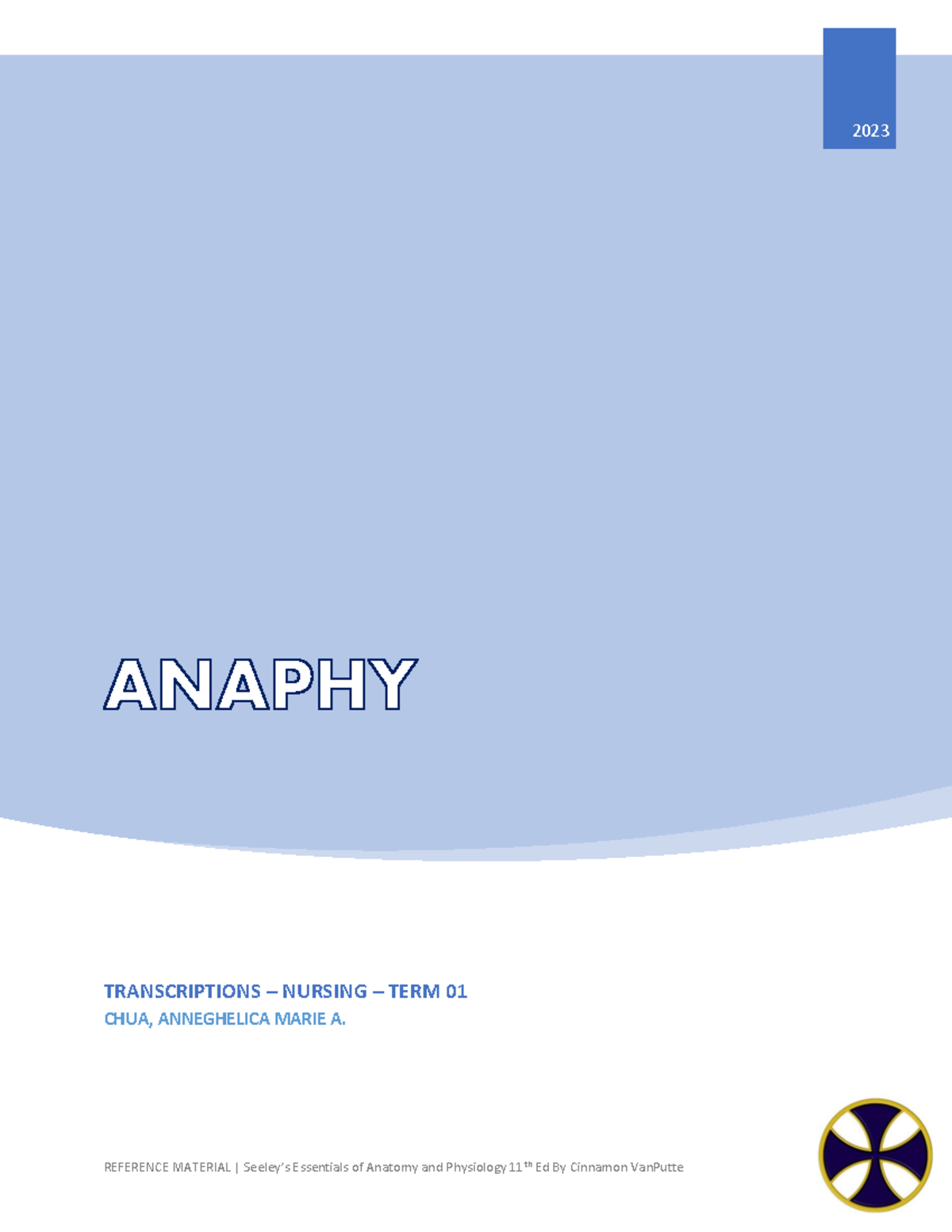 anatomy and physiology - ANAPHY 2023 TRANSCRIPTIONS – NURSING – TERM 01 ...