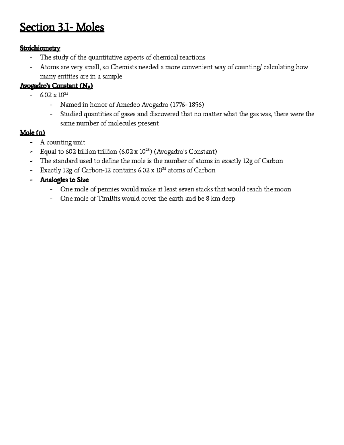 Unit 3 - Section 3. 1 - Moles Stoichiometry - The study of the ...