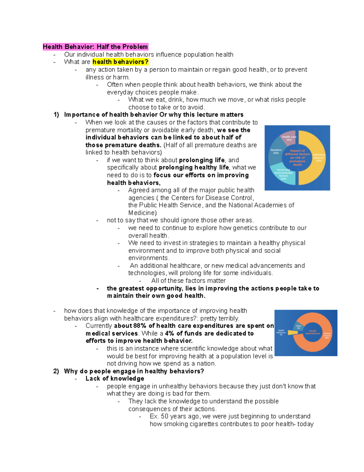 Public health lect 13 - Lecture notes 13.1 - Health Behavior: Half the ...