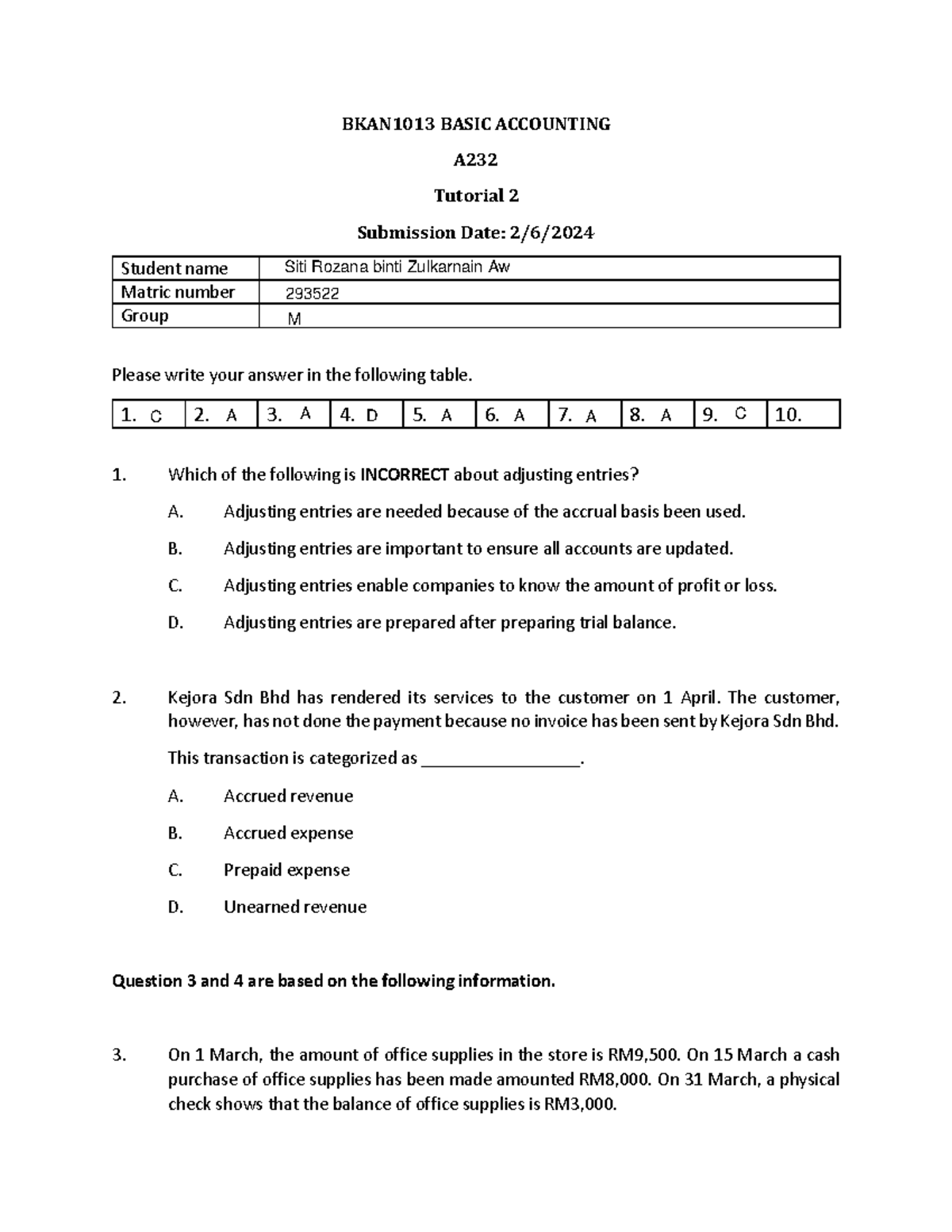 Tutorial 2 - Student DONE - BKAN1013 BASIC ACCOUNTING A Tutorial 2 Submission Date: 2/ 6 ...