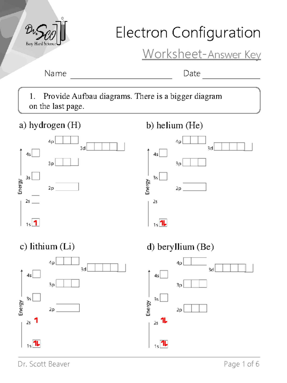 Electron Configuration Worksheet Answer Key - Worksheet-Answer Key Name ...