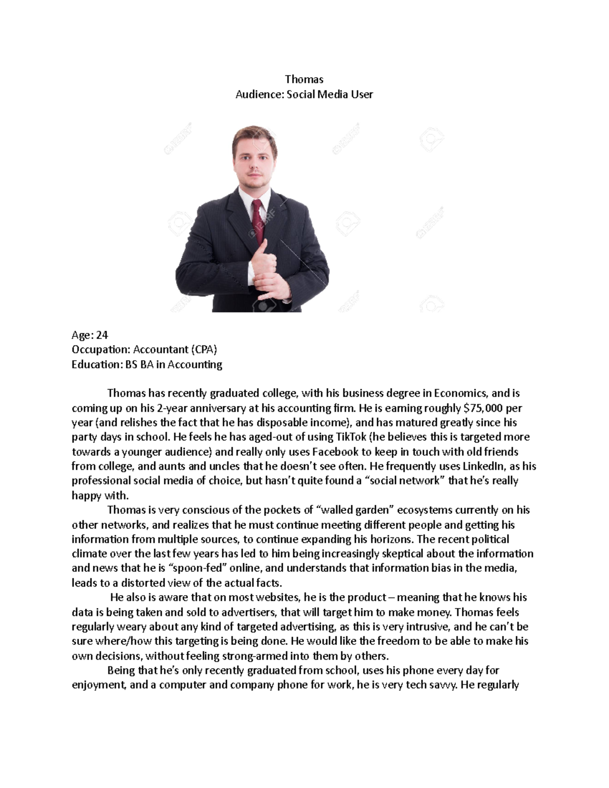 User persona - essay for com126 - Thomas Audience: Social Media User ...