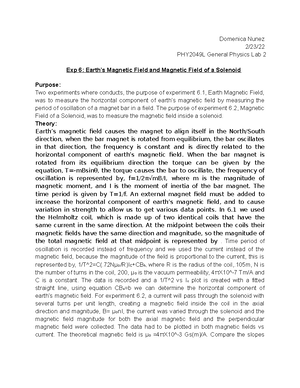 Ex 8 phy 2 - ex 8 phy 2.pdf - Domenica Nunez 3/23/ PHY2049L General Physics Lab 2 Ex: 8 Series ...