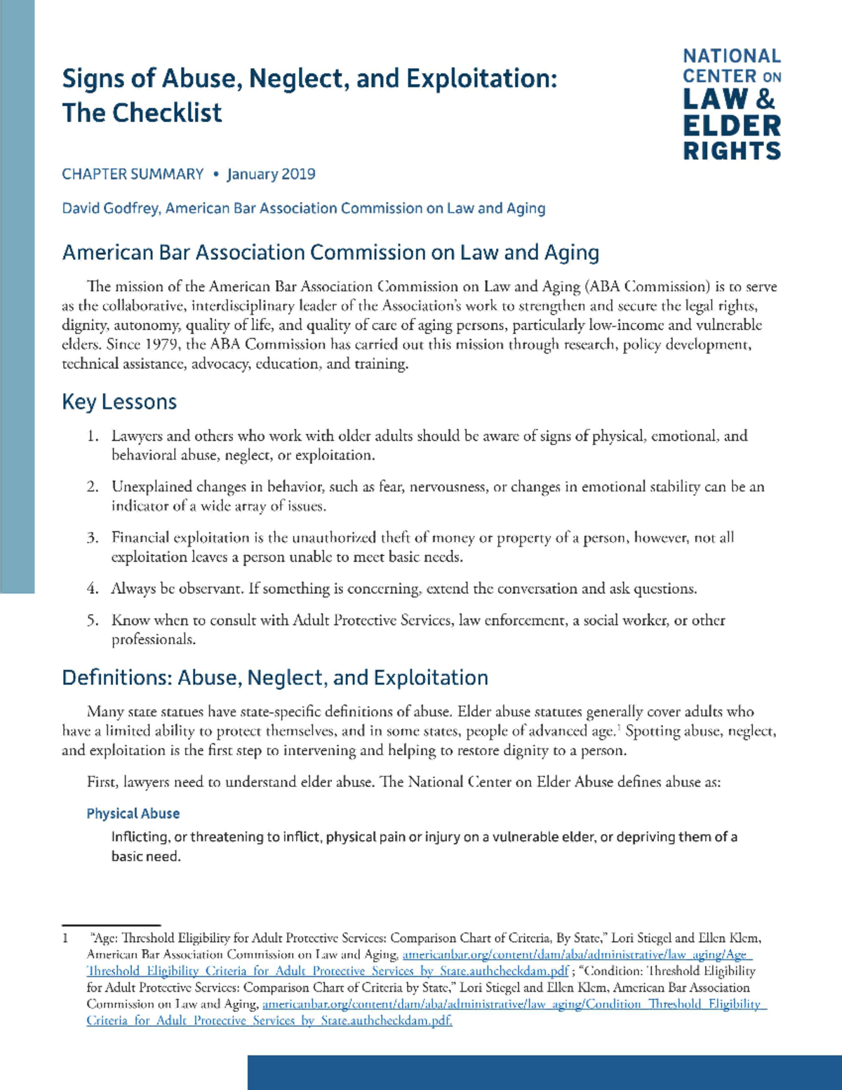 Signs of Abuse, Neglect, and Exploitation Checklist - PSYC 308 - LU ...
