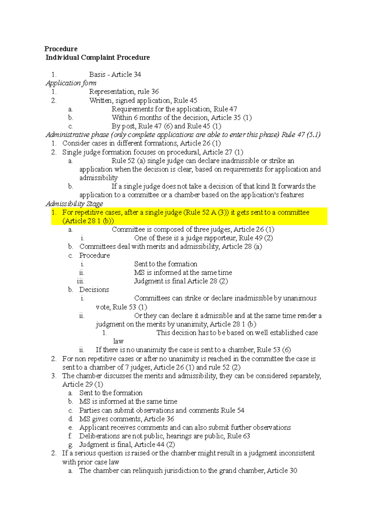 Procedure - Basis Article 34 Application form 1. Representation, rule ...