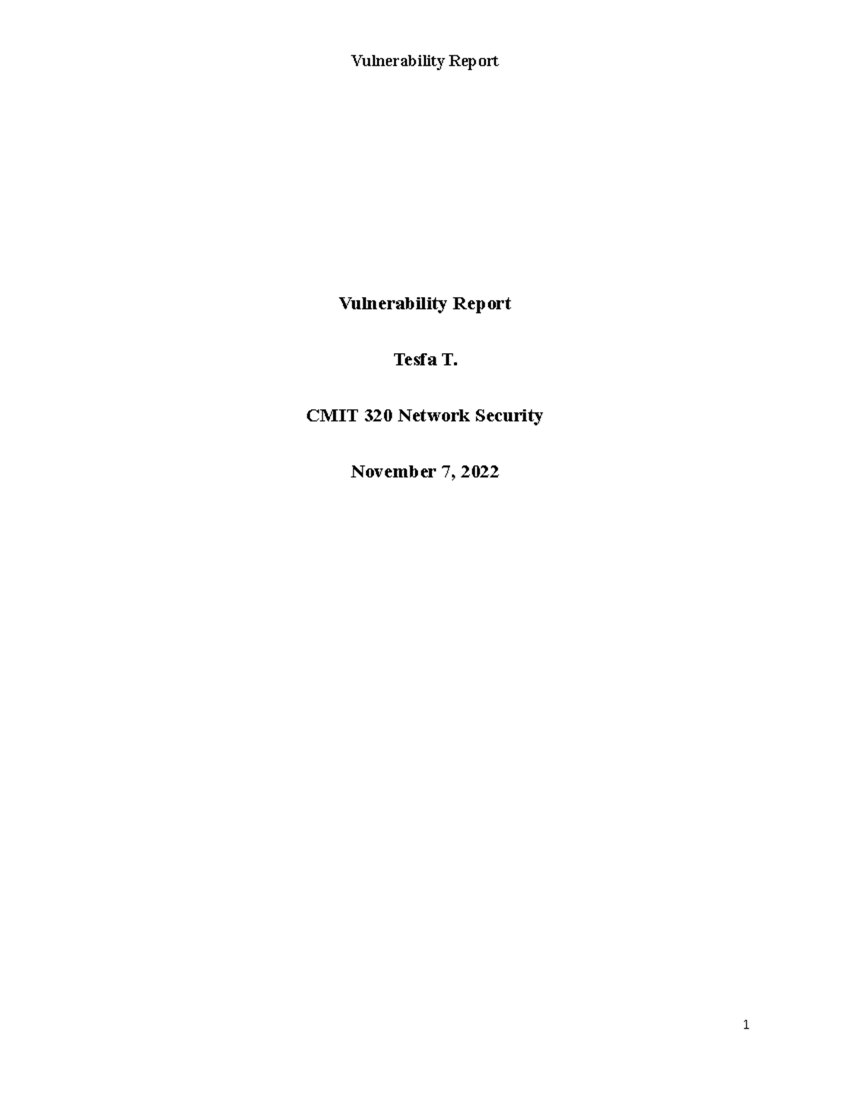 CMIT 320 project 1 - Vulnerability Report Assignment - Vulnerability ...