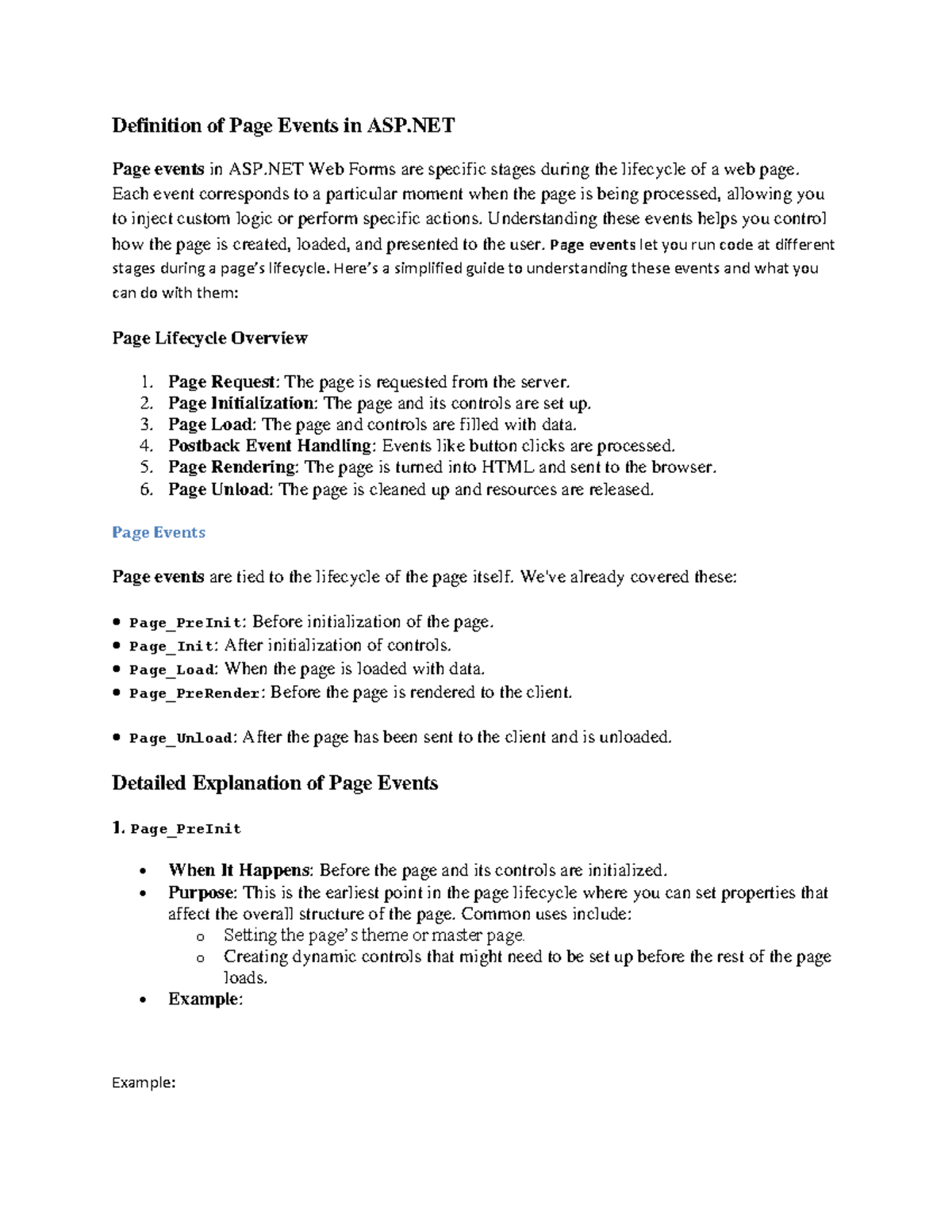 Basics - Hello - Definition of Page Events in ASP Page events in ASP ...