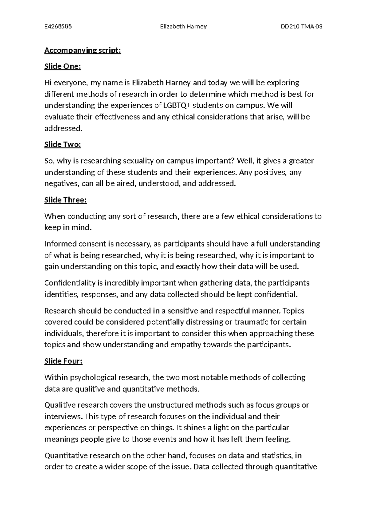 Accompanying script - E4268588 Elizabeth Harney DD210 TMA 03 ...