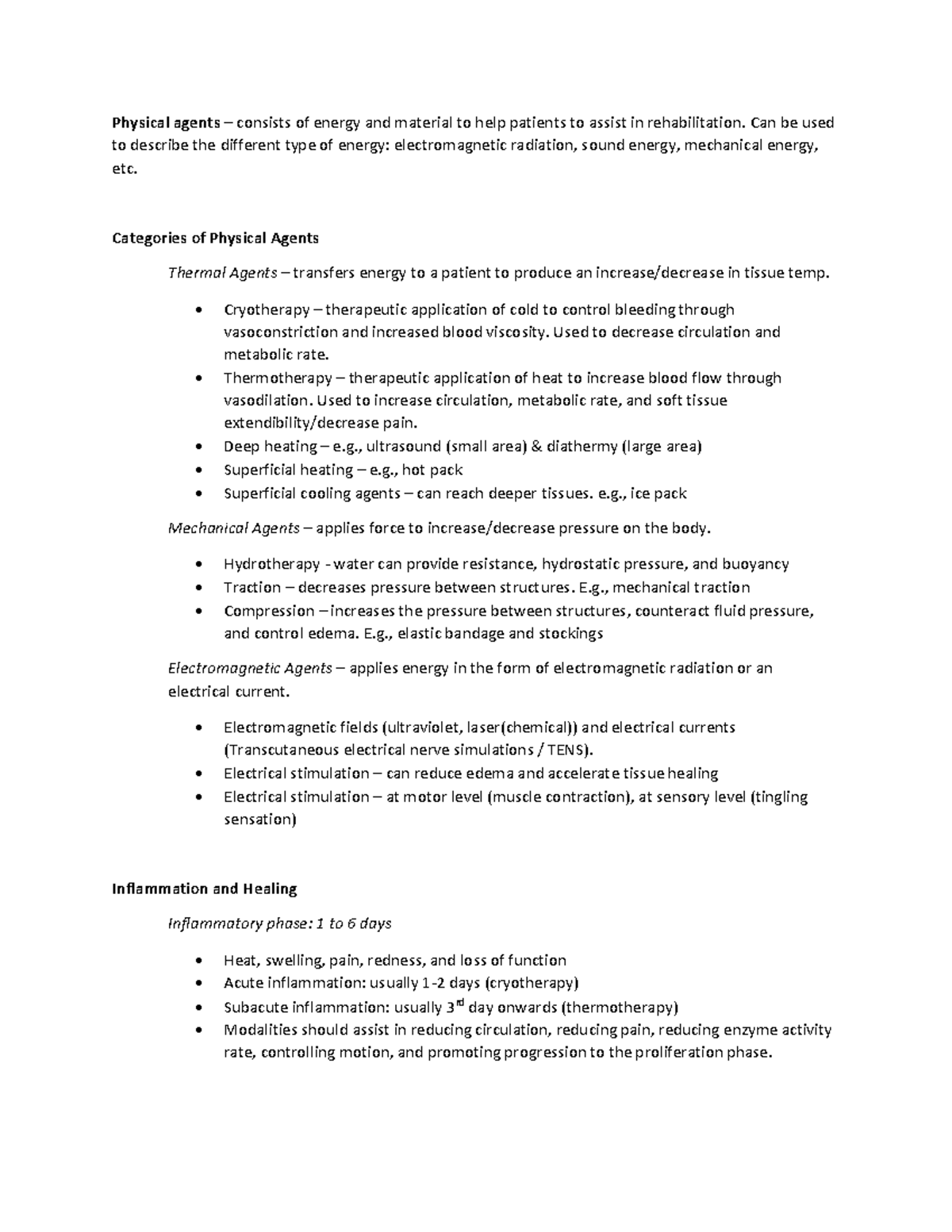Physical Agents - Can be used to describe the different type of energy ...