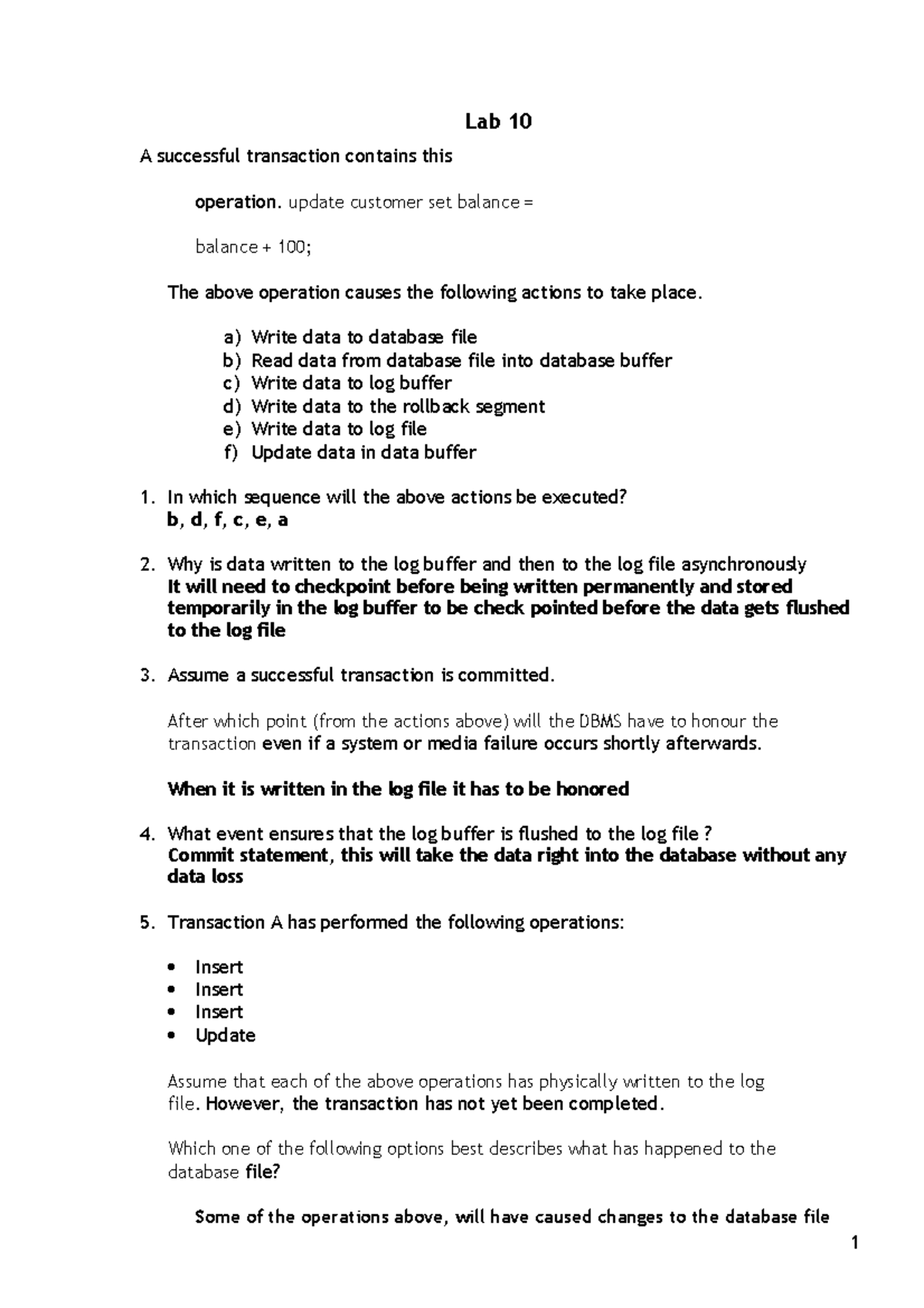 Lab 10 - week 10 lab work - 1 Lab 10 A successful transaction contains ...