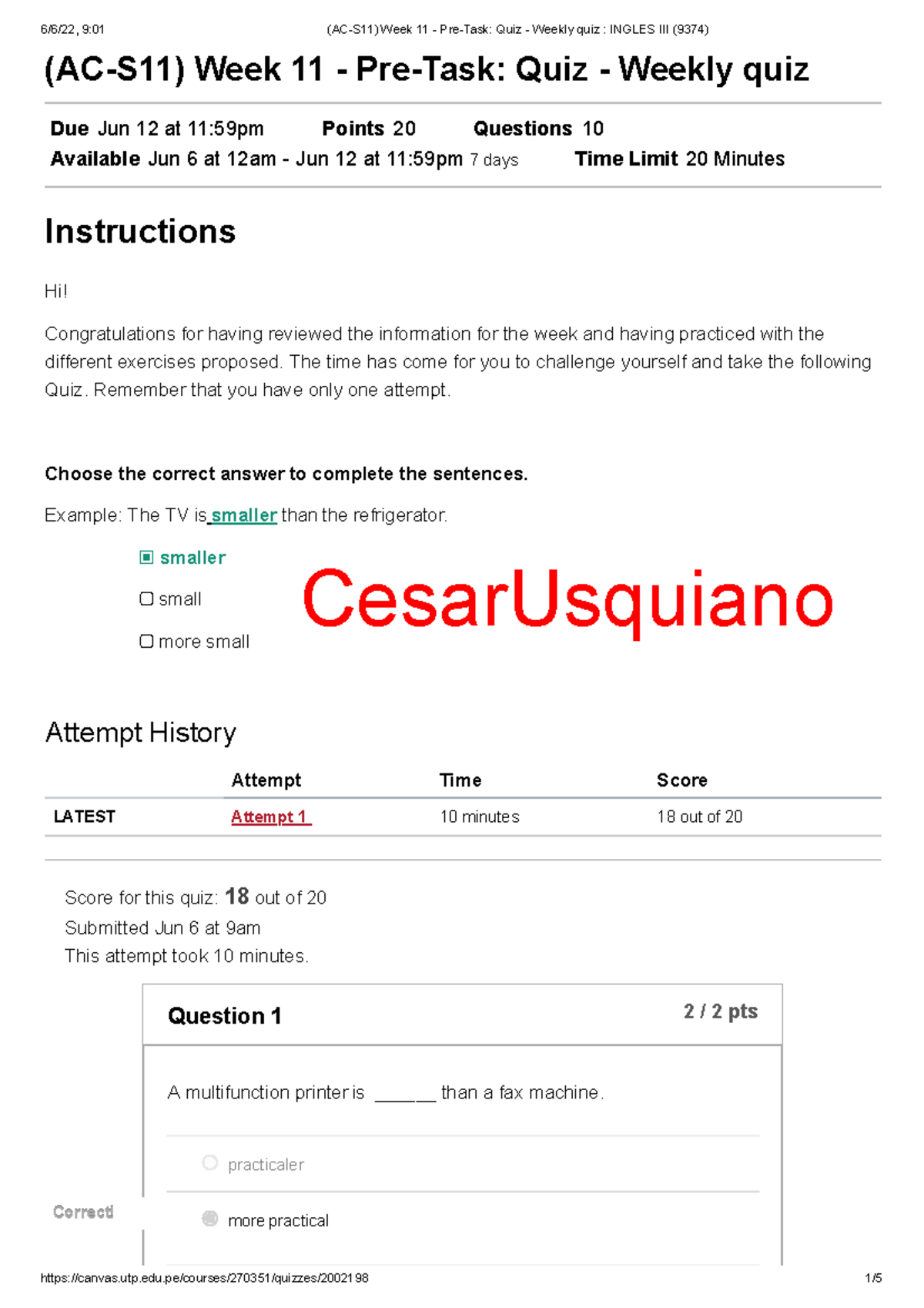 (AC-S11) Week 11 - Pre-Task Quiz - Weekly quiz Ingles III (9374) - (AC-S11) Week 11 - Pre-Task ...