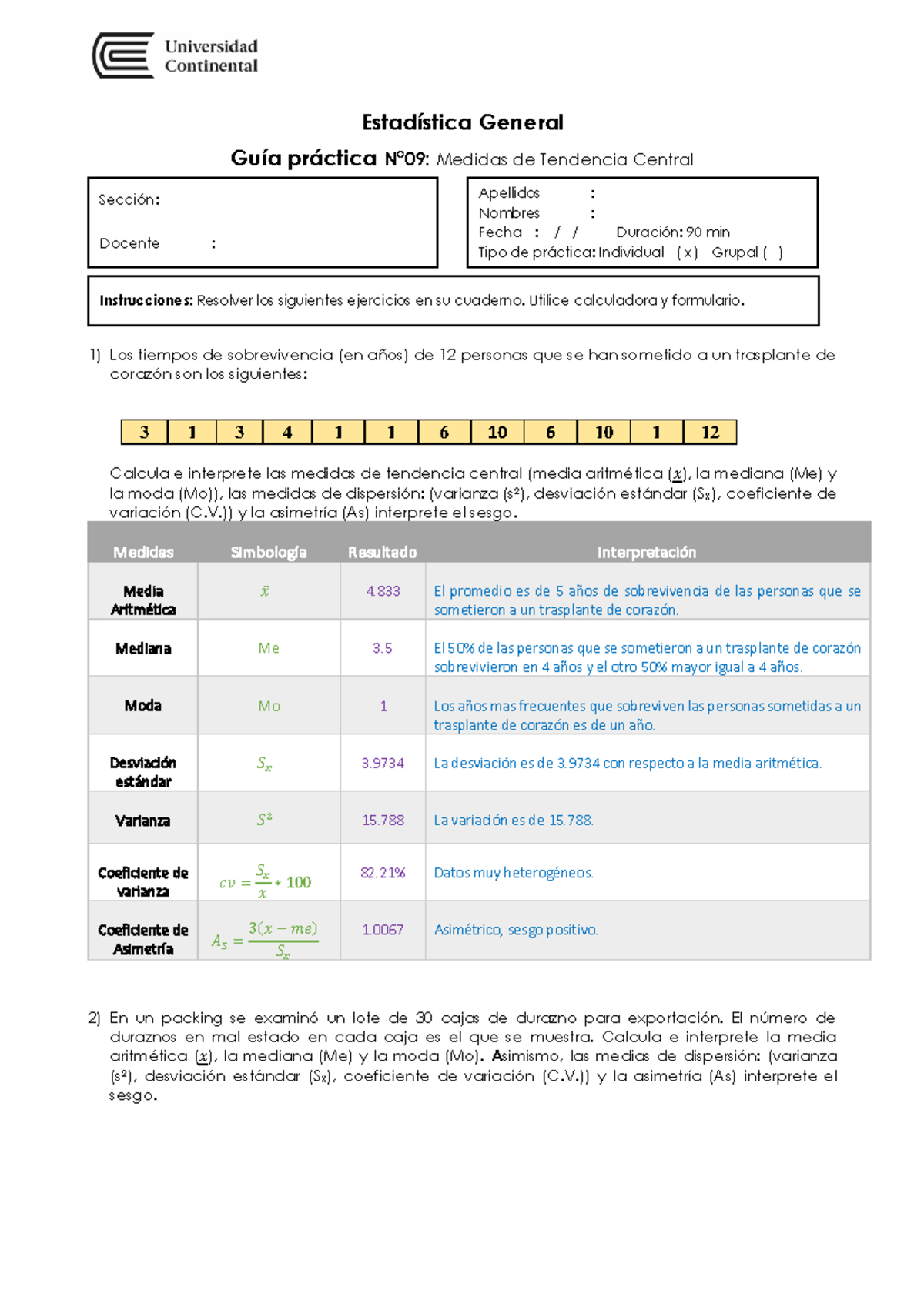 Semana 09 Guía Práctica 09 - EstadÌstica General GuÌa pr·ctica N∞09: Medidas de Tendencia ...