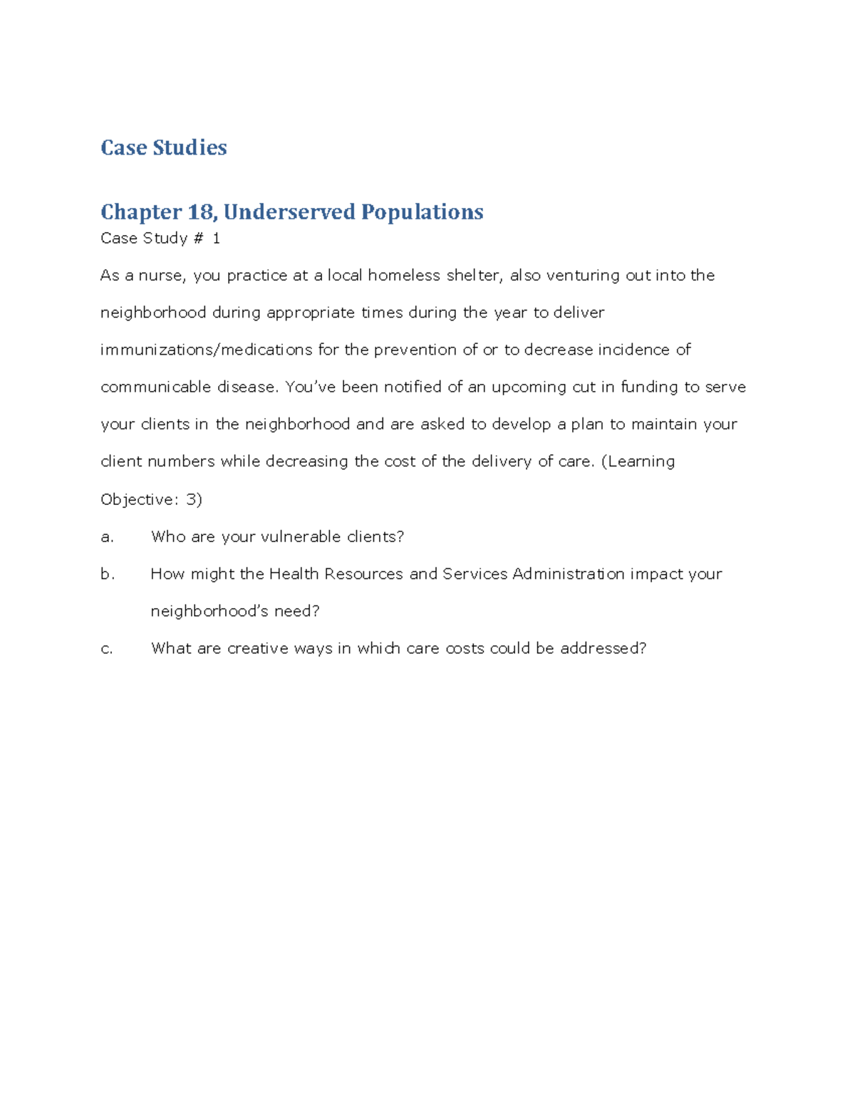 Case Study Chapter 18, Underserved Populations - Case Studies Chapter ...
