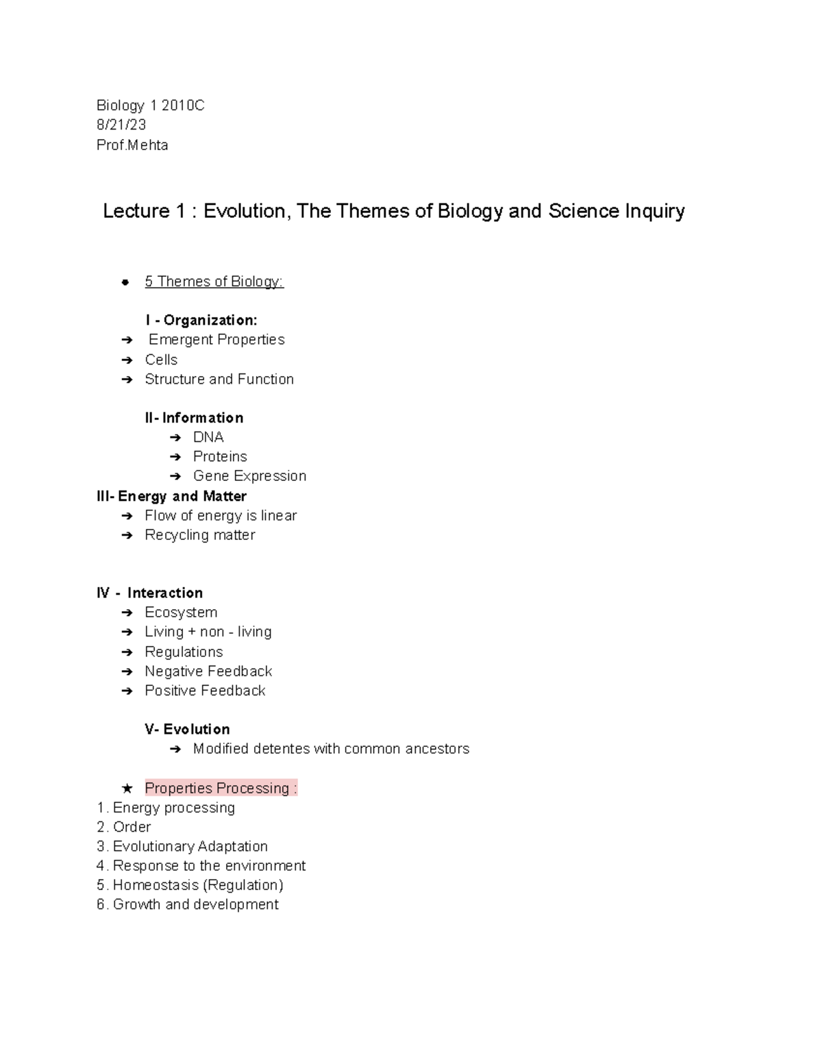 Lecture 1 Evolution, The Themes of Biology and Science Inquiry GD ...