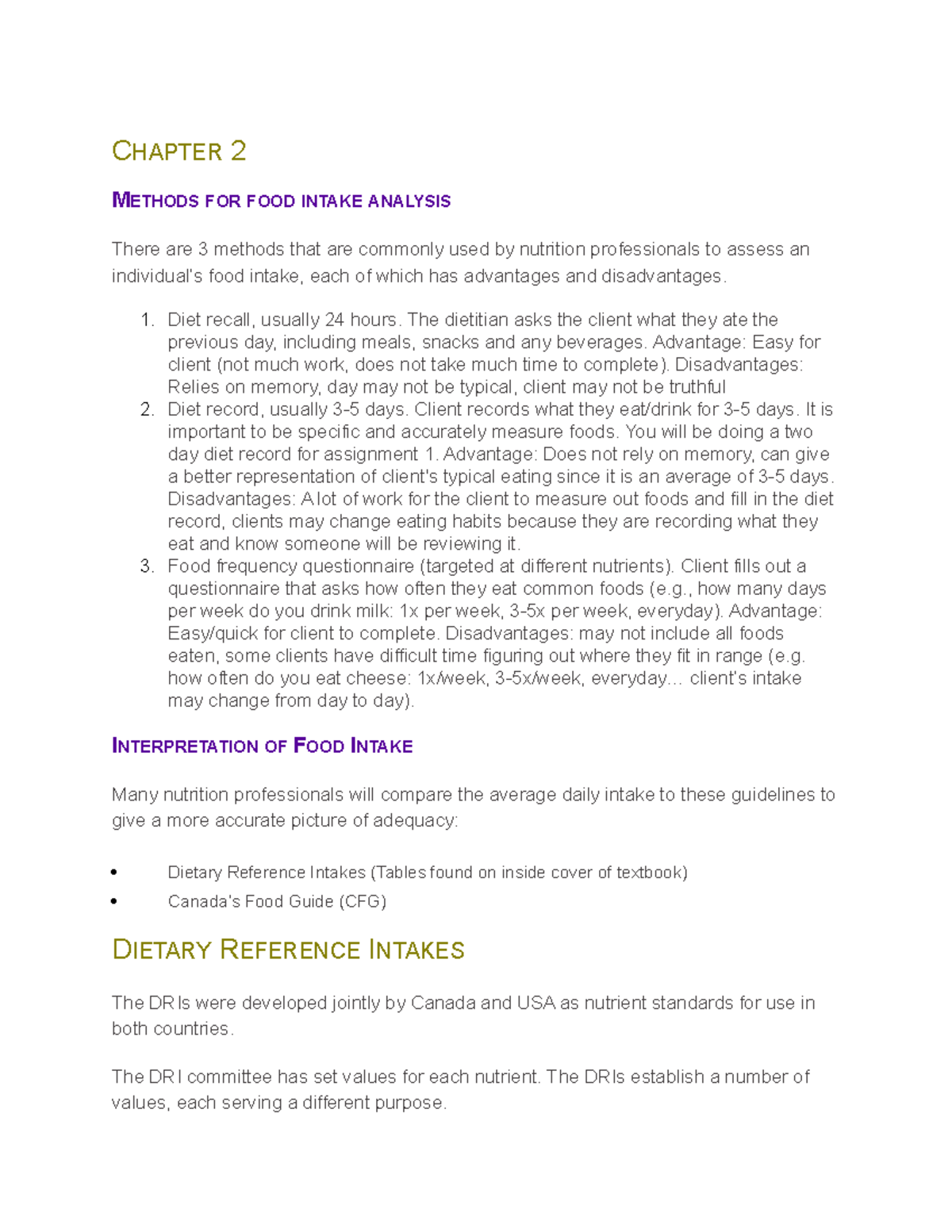 Chapter 2 Notes - sdsadsada - CHAPTER 2 METHODS FOR FOOD INTAKE ...