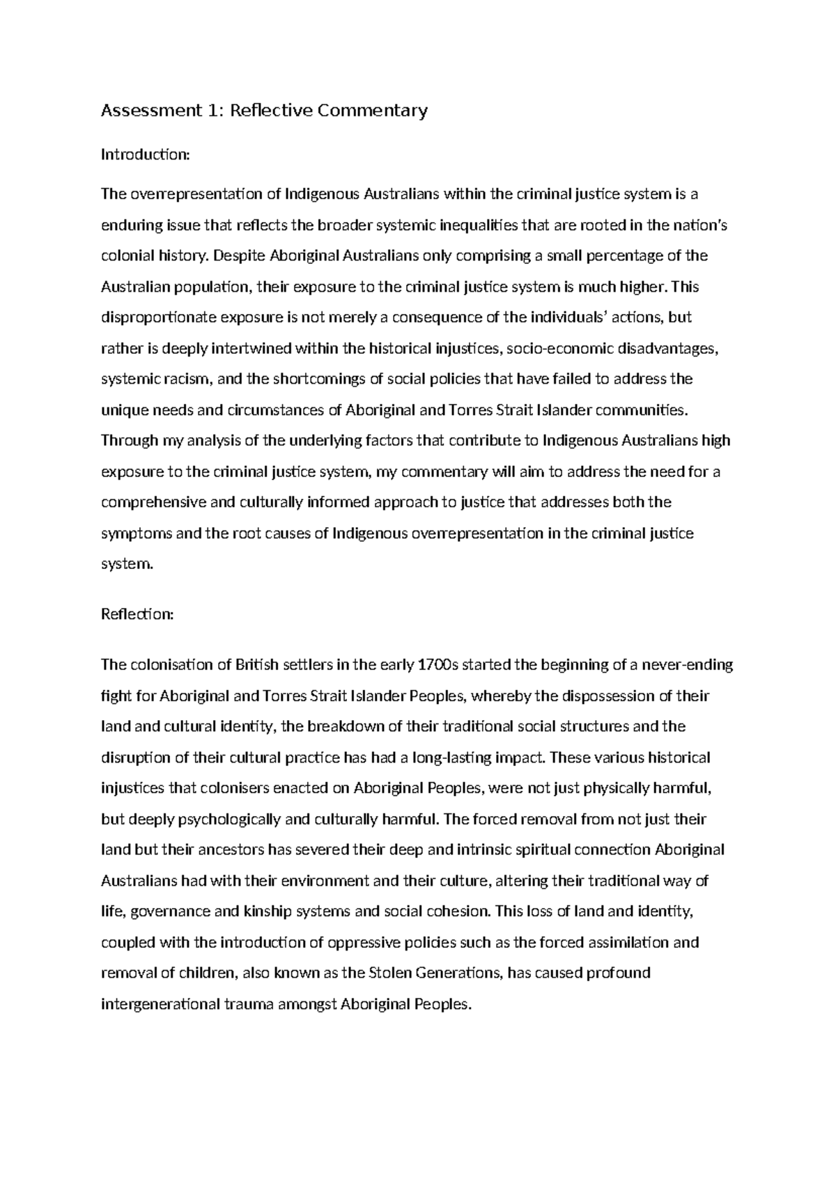 Assessment 1 - 98002 - : Reflective Commentary - Assessment 1 ...