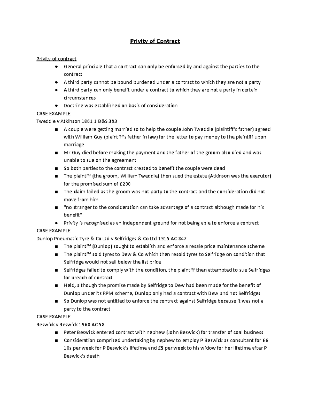 Privity of Contract - Privity of Contract Privity of contract General ...