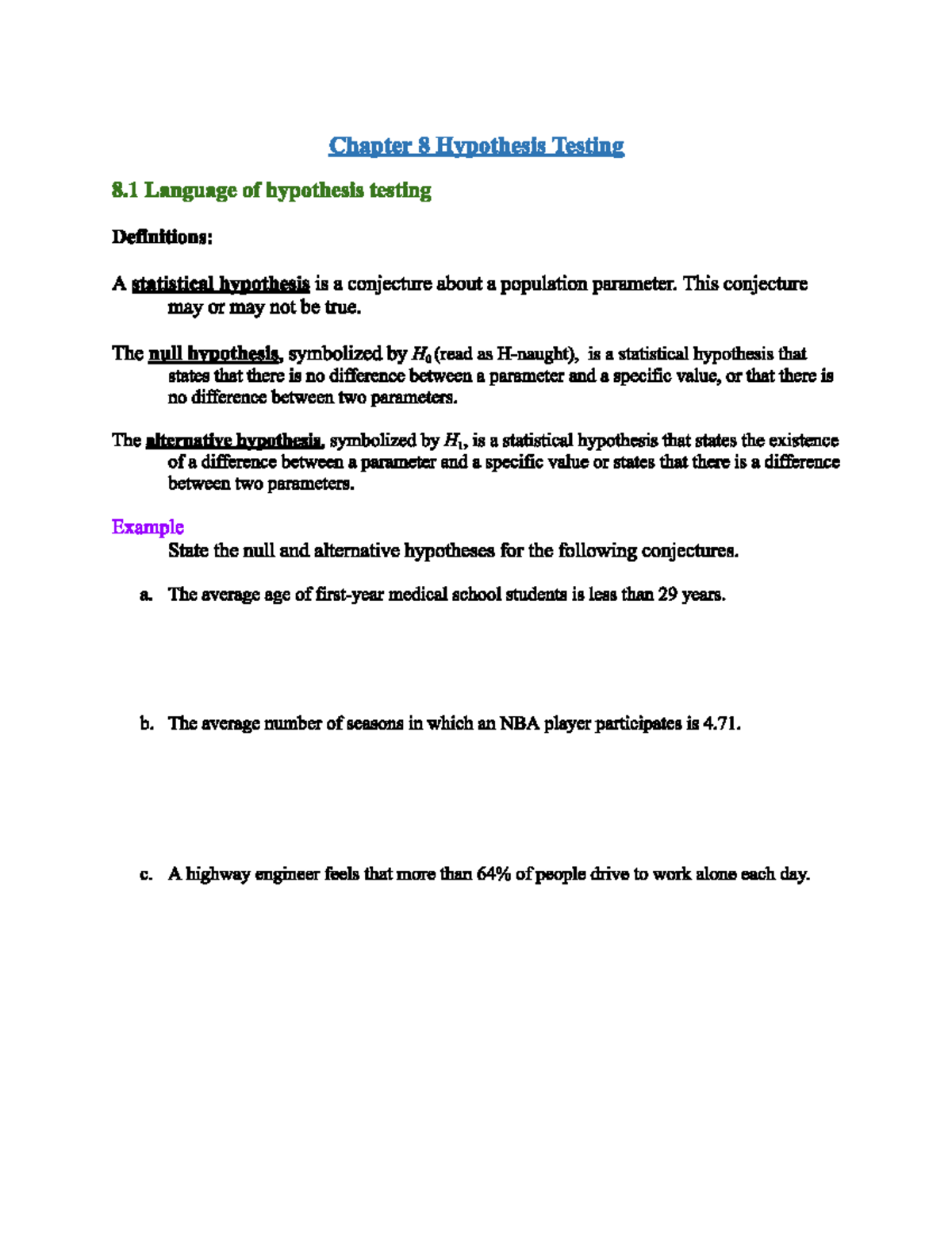 8.1 Language of hpothesis testing - This conjecture may or may not be ...