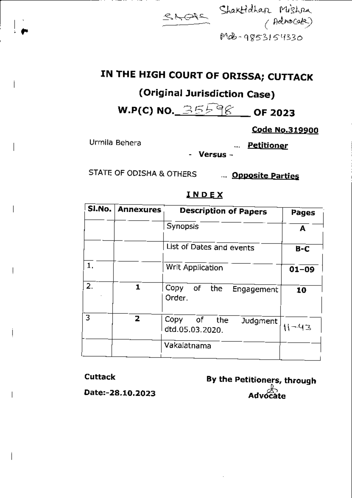 Plaint Copy WP(C) 35598 2023 - F 3u-alq- gl"axH'Jfqf,L n4lkAr,^ 0a** fl ...