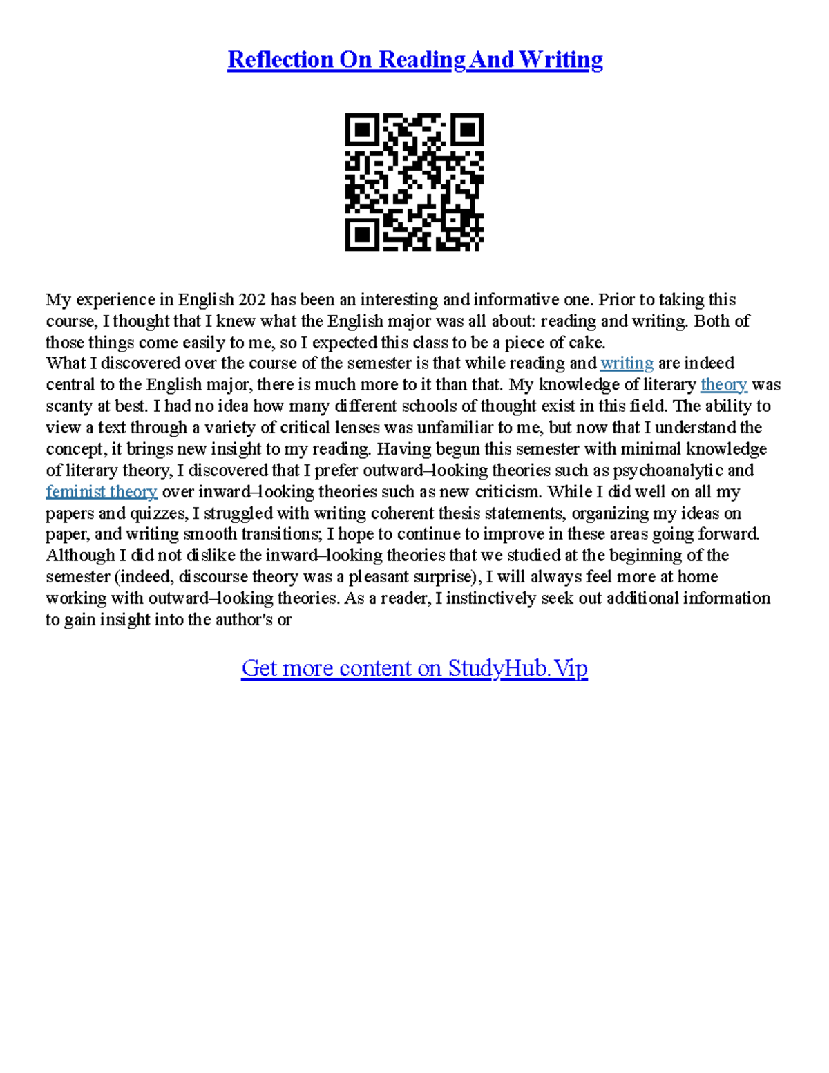 Essays On Reading Books - Reflection On Reading And Writing My ...