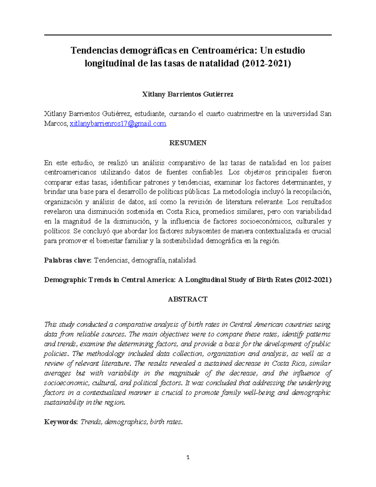 Estudio de Caso M3 Xitlany Barrientos - Tendencias demográficas en Centroamérica: Un estudio ...
