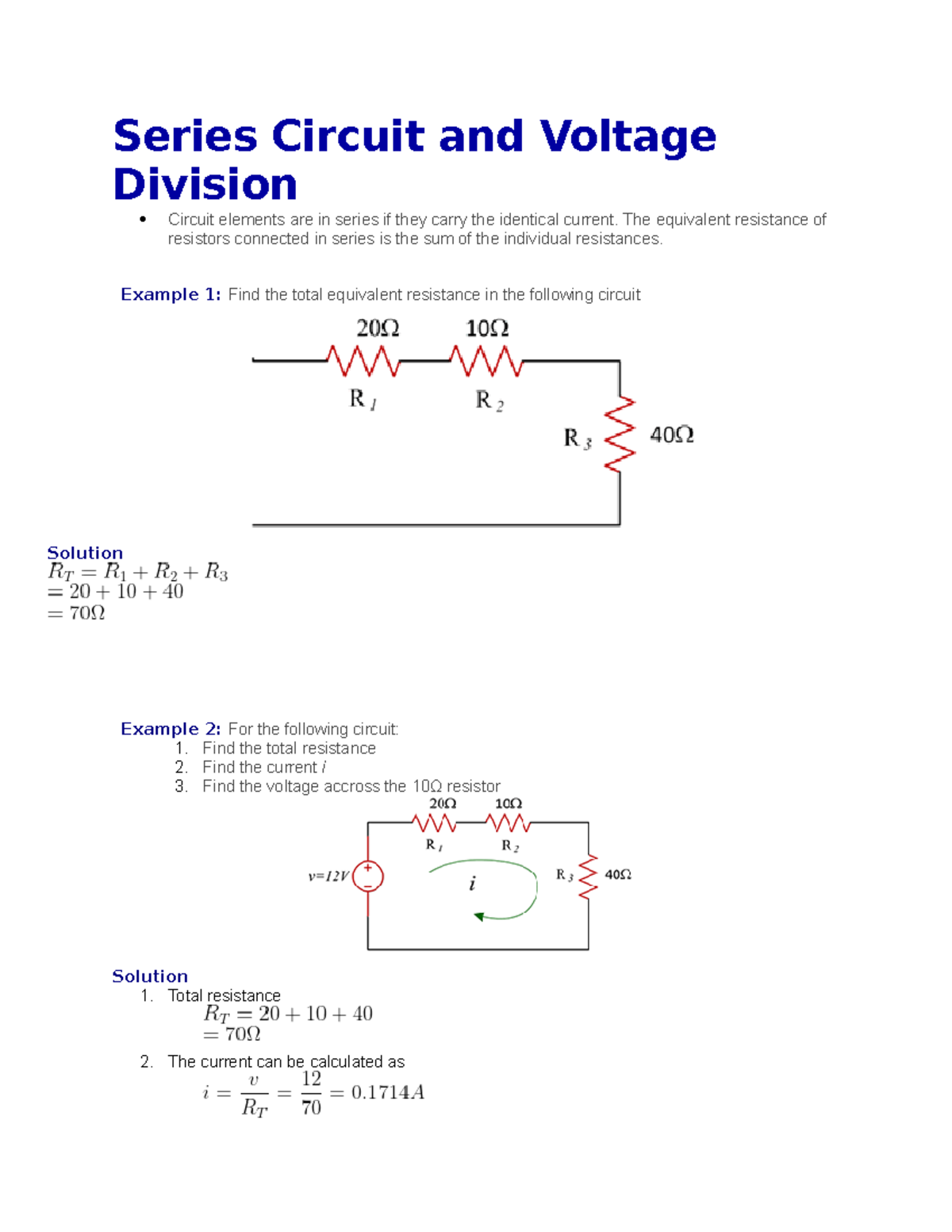 2. Series Circuit and Voltage Division - Series Circuit and Voltage ...