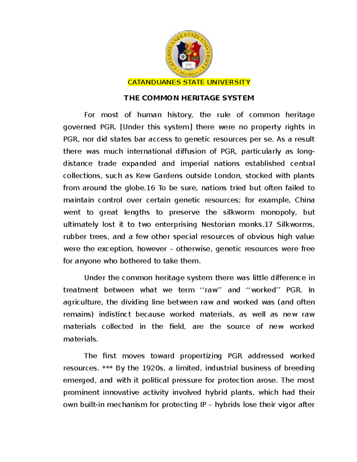 THE Common Heritage System - THE COMMON HERITAGE SYSTEM For most of ...