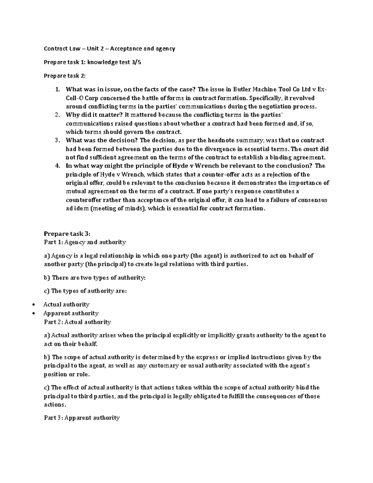 Contract Law – Unit 2 – Acceptance and agency - Contract Law – Unit 2 ...