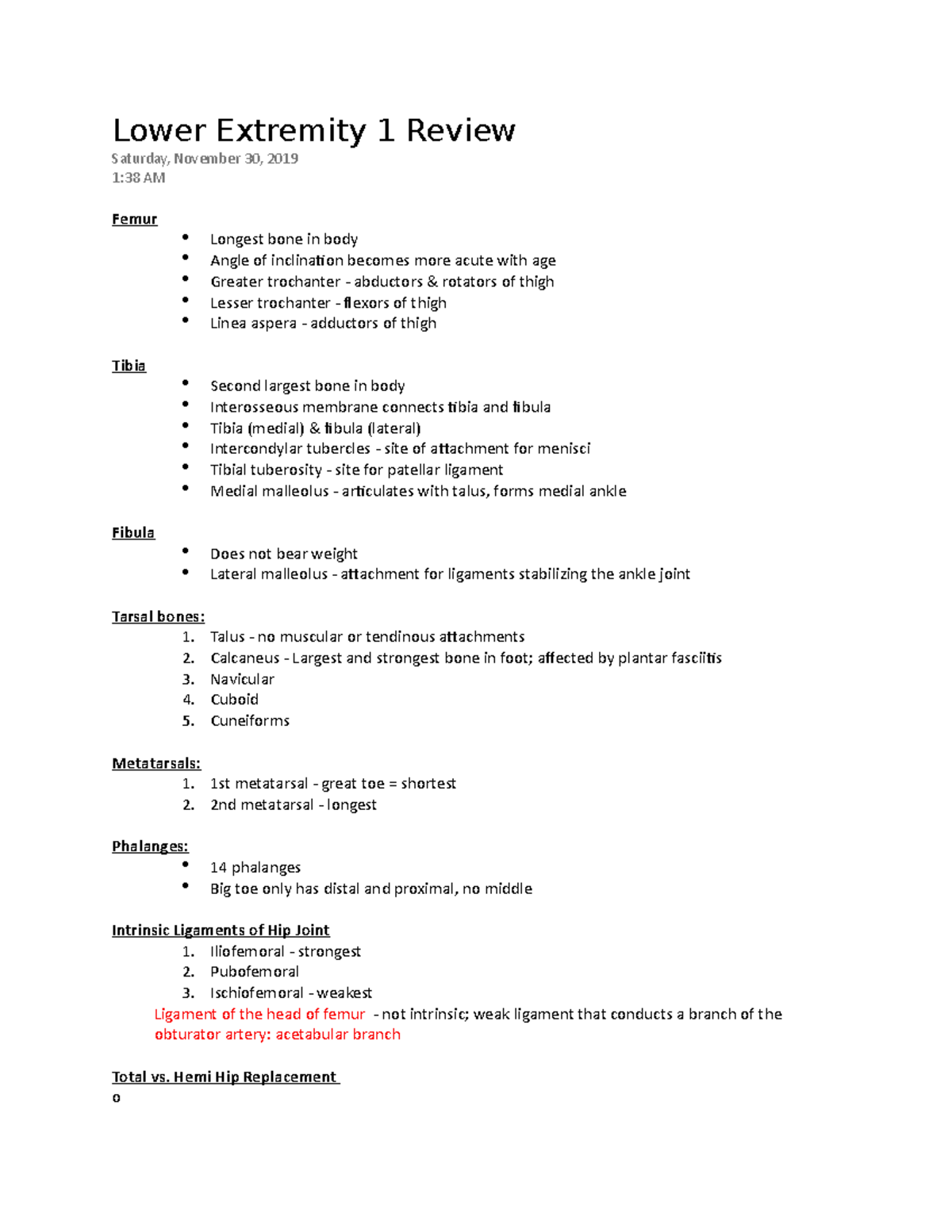 Lower Extremity Review - Lower Extremity 1 Review Saturday, November 30 ...