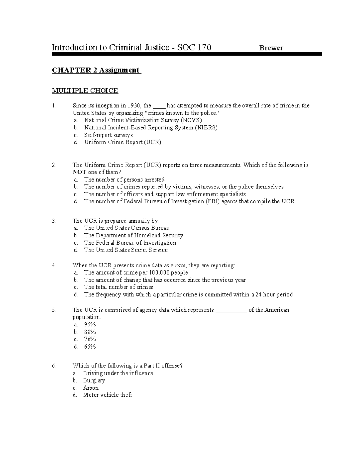 Chapter 2 Assignment - worksheet - Introduction to Criminal Justice ...
