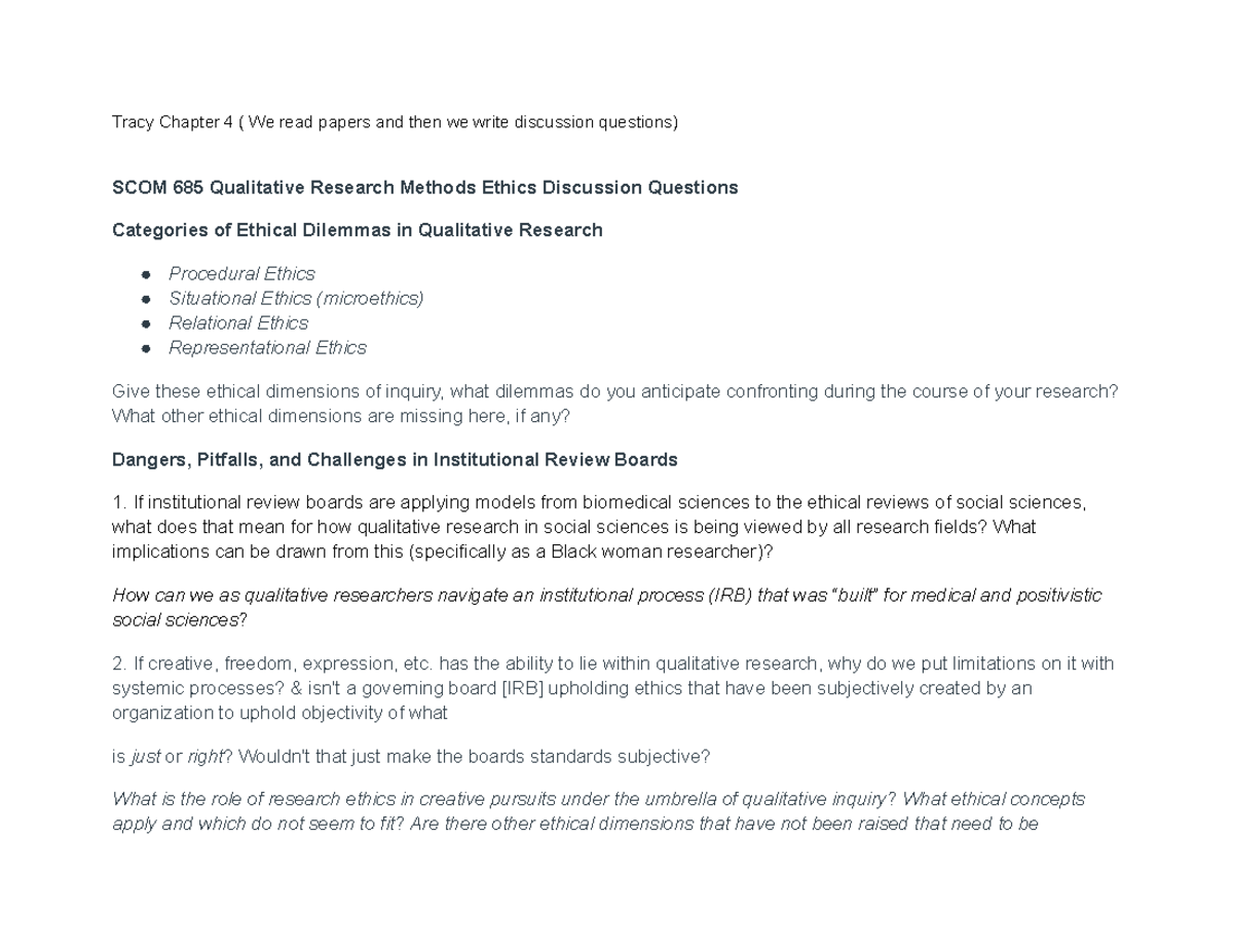 SCOM 685 - Each paper we had to read we had to write discussion ...