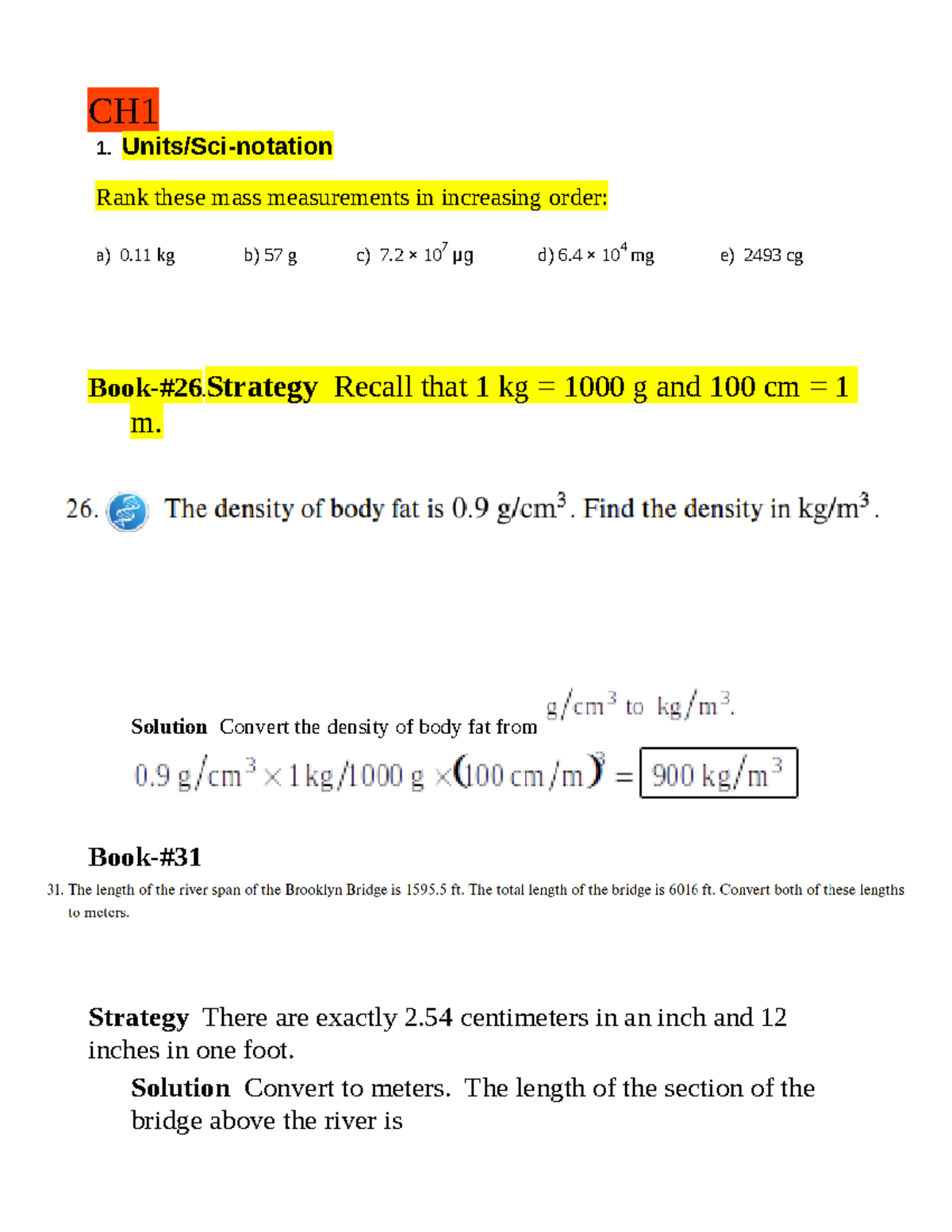 Pre-exam#1-1910 - EXAM ONE NOTES - ####### CH Units/Sci-notation Rank ...