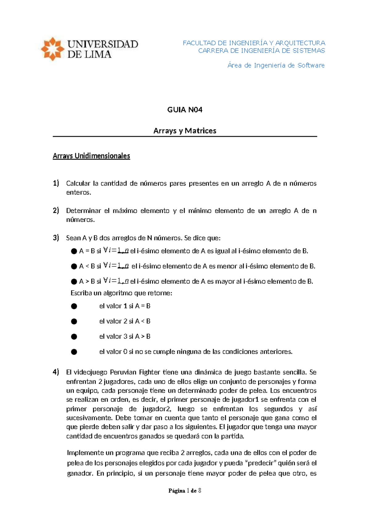 Guia N03 - Arrays y Matrices - GUIA N Arrays y Matrices Arrays ...