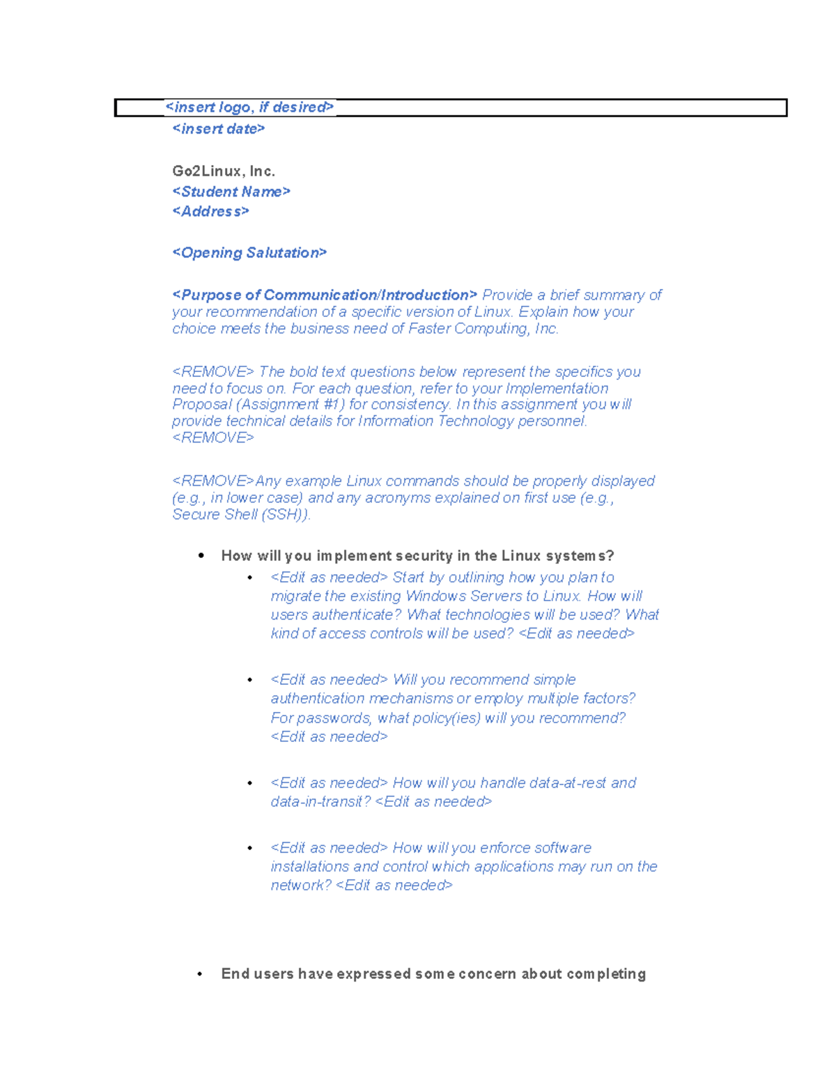 CMIT 391 Part 2 - Client Response Memorandum ( Template) - - Studocu