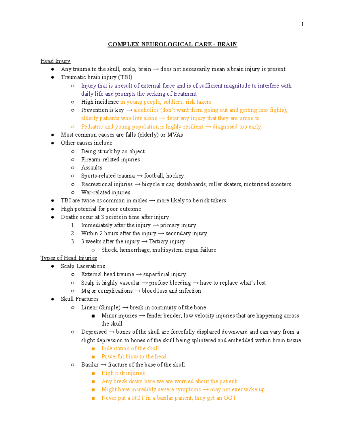 CRIT Outline - COMPLEX NEUROLOGICAL CARE - BRAIN Head Injury Any trauma ...