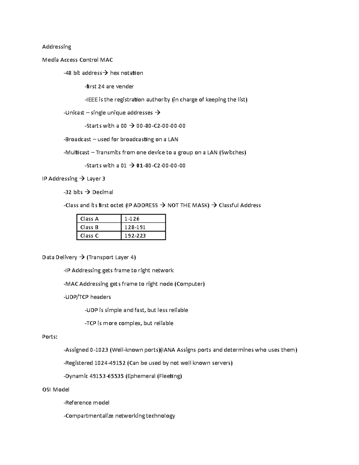Addressing - Lecture notes 2-3 - Addressing Media Access Control MAC ...