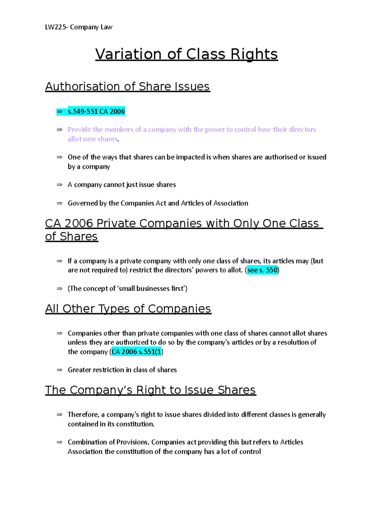Variation of Class Rights - One of the ways that shares can be impacted ...