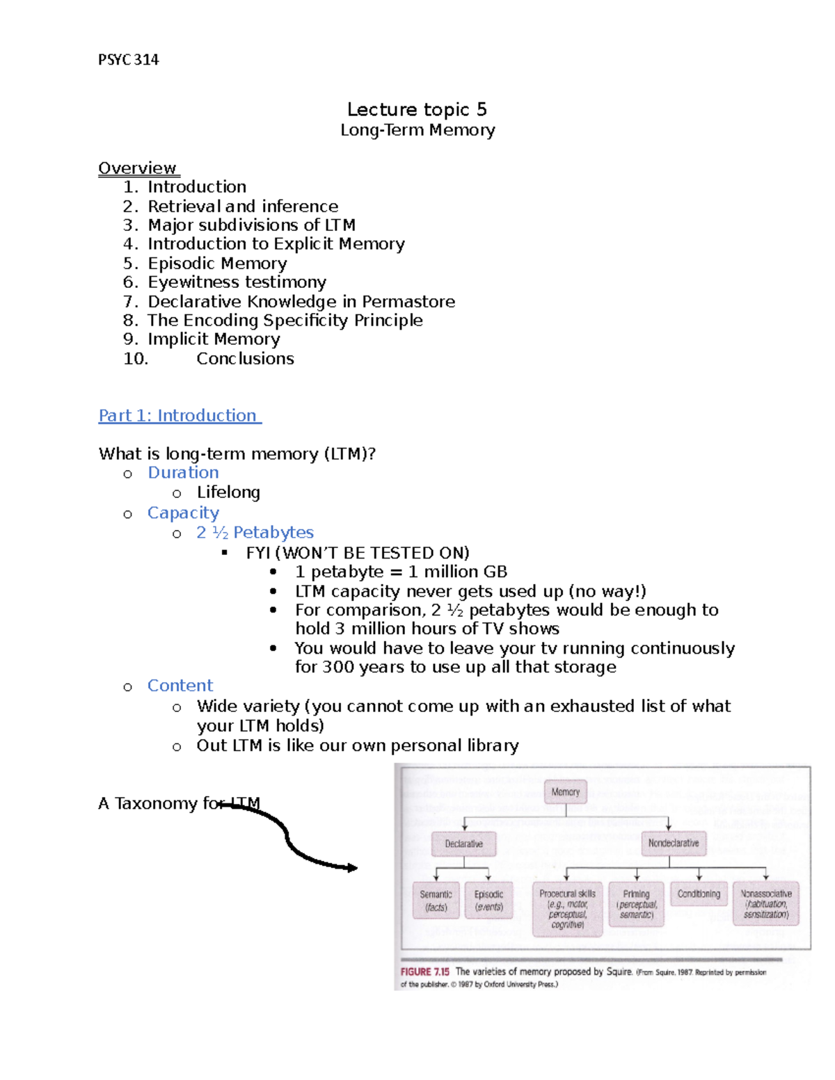 Lecture topic 5 - Dr. Srinivasan Mahadevan - Lecture topic 5 Long-Term Memory Overview 1. - Studocu