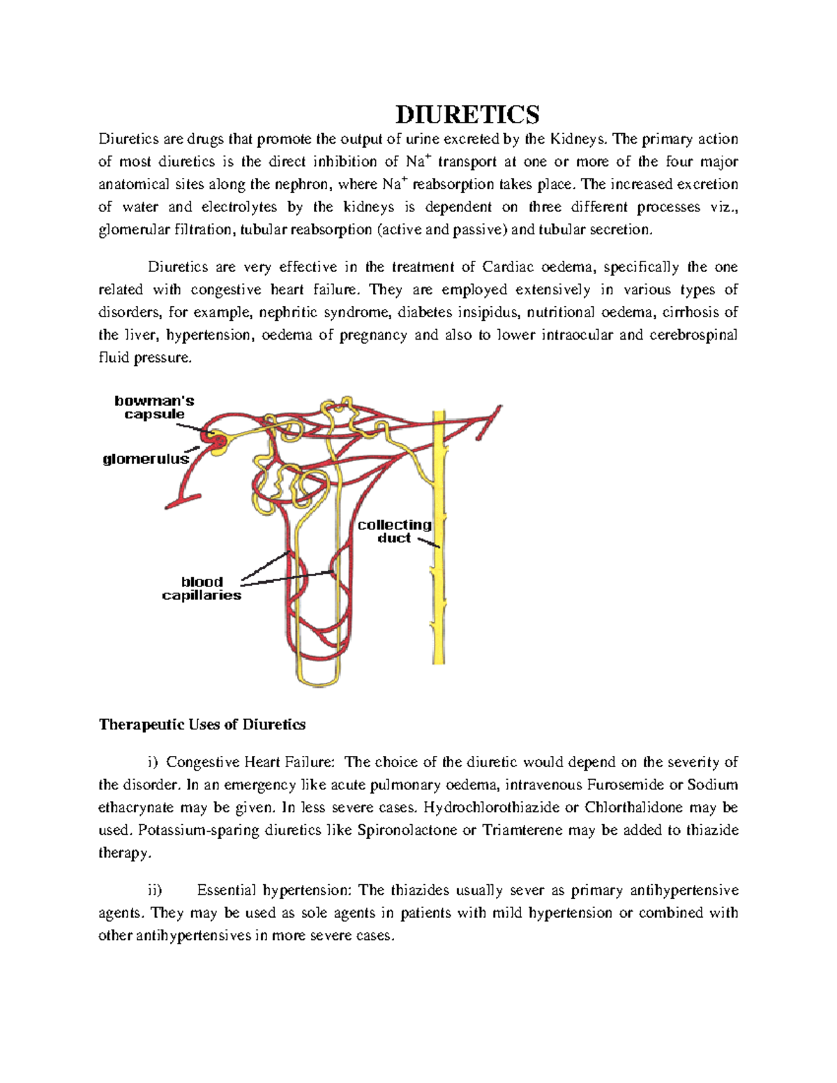 Diuretics - notes - DIURETICS Diuretics are drugs that promote the ...