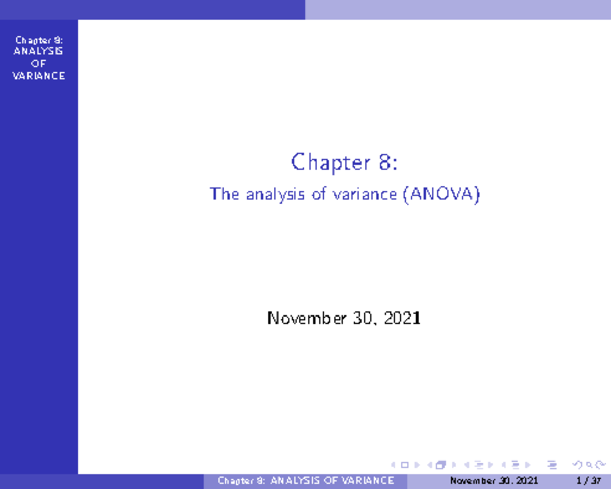 Chapter 8 1 Anova - analysis of variance test - ANALYSIS OF VARIANCE ...