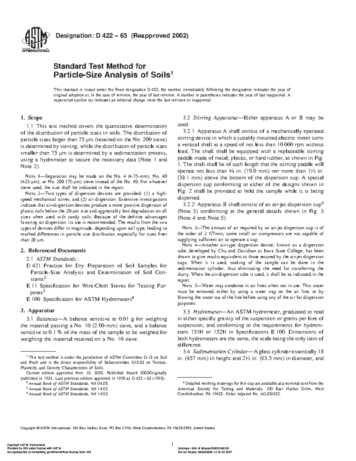 ASTM D 422Lab 4 ASTM Standard ASTM Standard for Soil Lab Materials ASTM ...