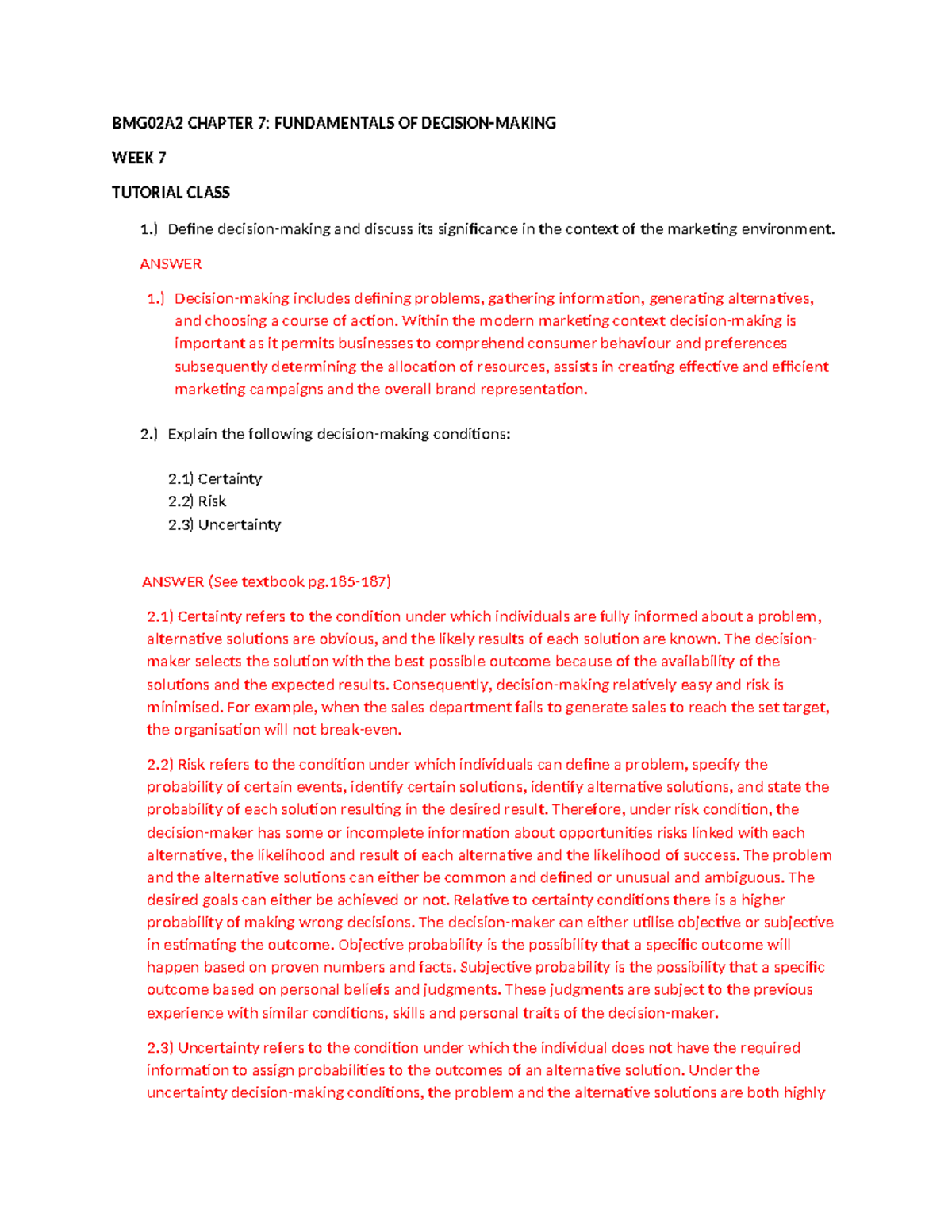 Tutorial class week 7 chapter 7 BMG02A2 WEEK 7 - BMG02A2 CHAPTER 7 ...