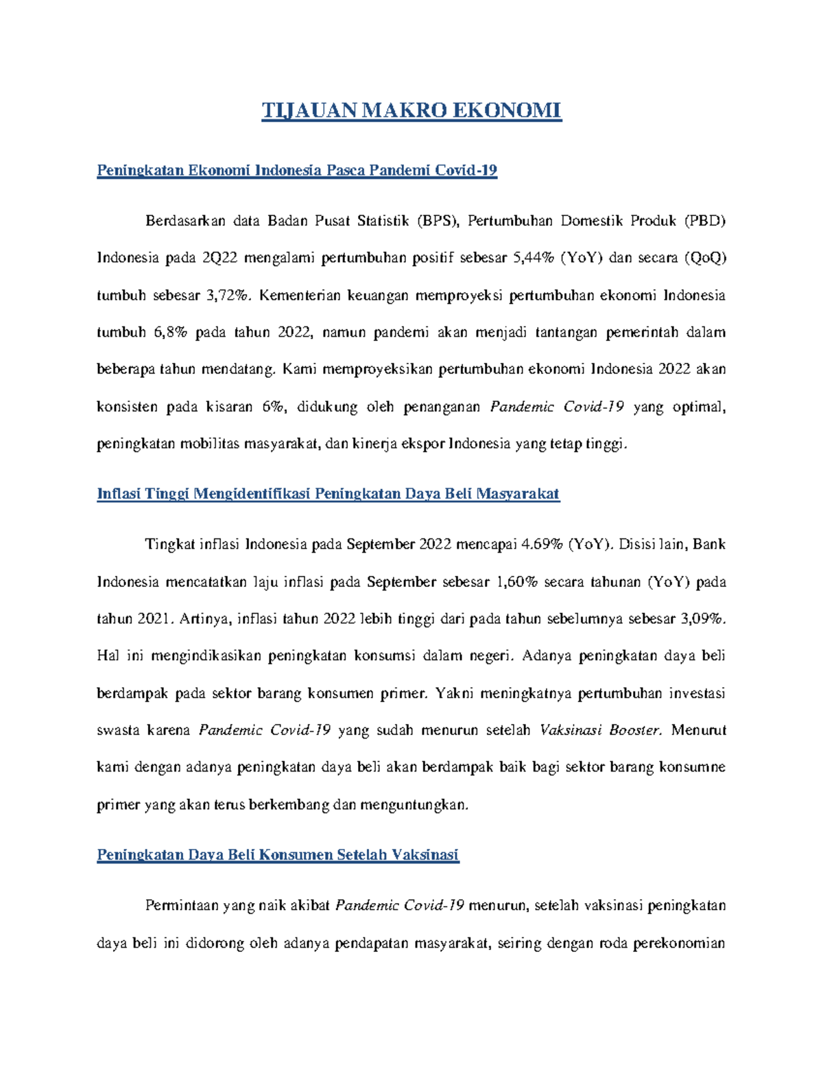 Tijauan Makro Ekonomi - TIJAUAN MAKRO EKONOMI Peningkatan Ekonomi Indonesia Pasca Pandemi Covid ...