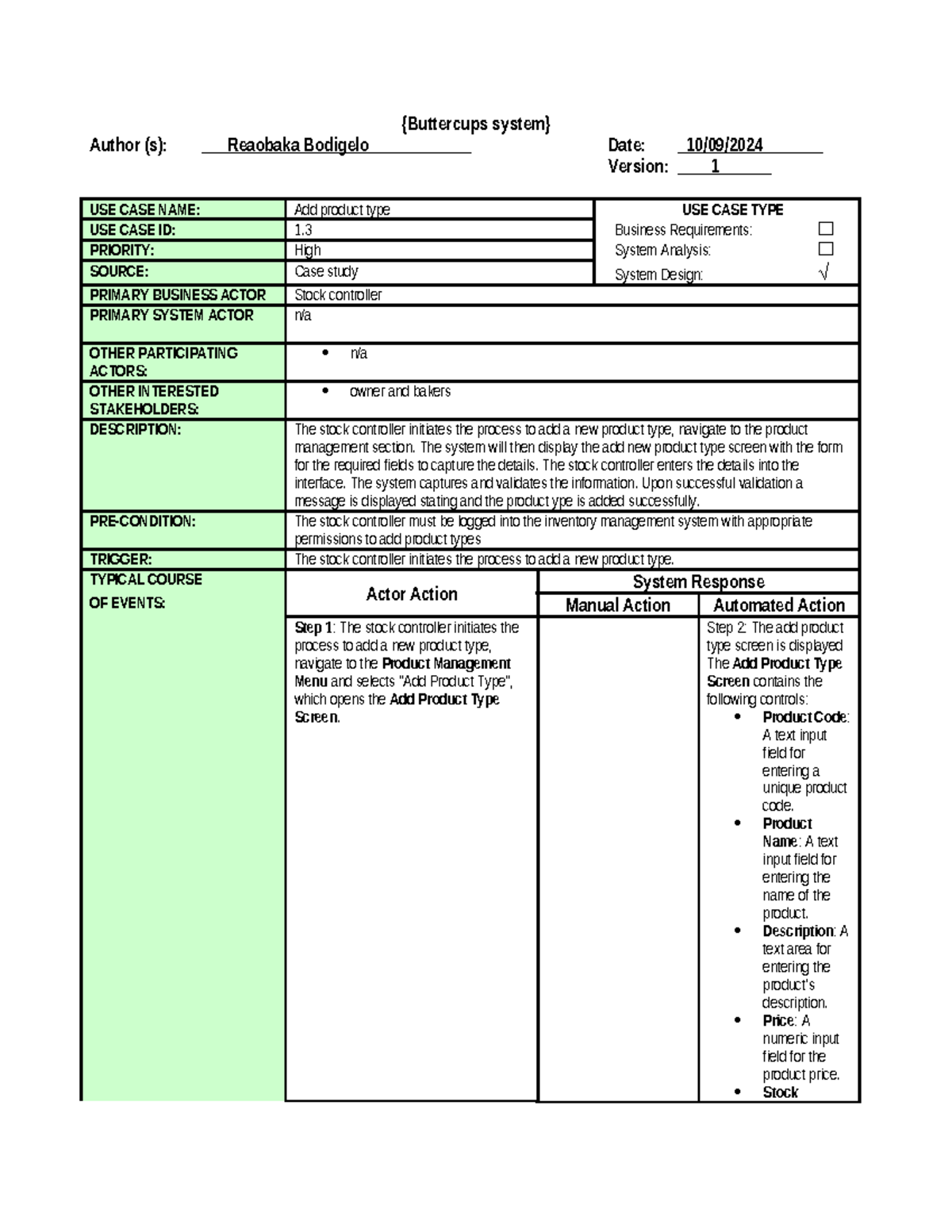 Del3use Case - Deliverable 3 use case narrative - {Buttercups system ...