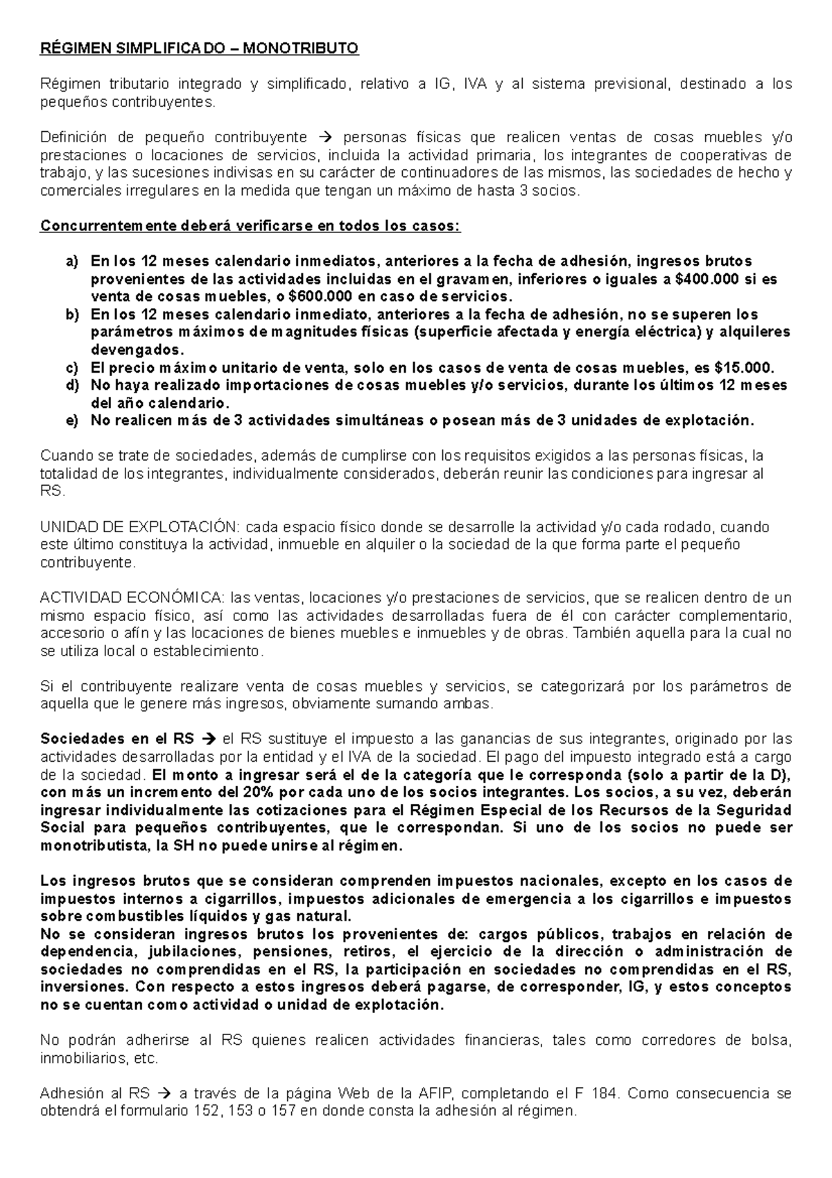 RÉ Gimen Simplificado - Monotributo - RÉGIMEN SIMPLIFICADO – MONOTRIBUTO Régimen tributario ...