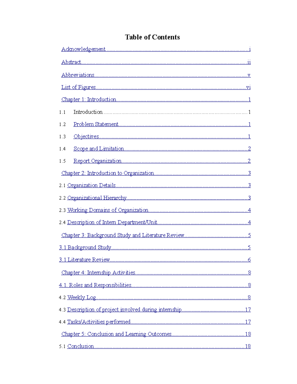 Intern last part - Table of Contents - Studocu